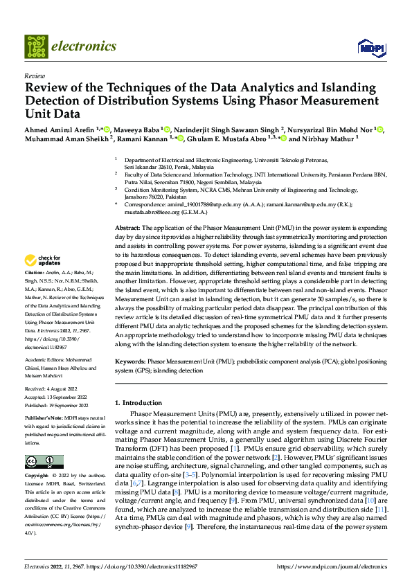 Pdf Review Of The Techniques Of The Data Analytics And Islanding Detection Of Distribution