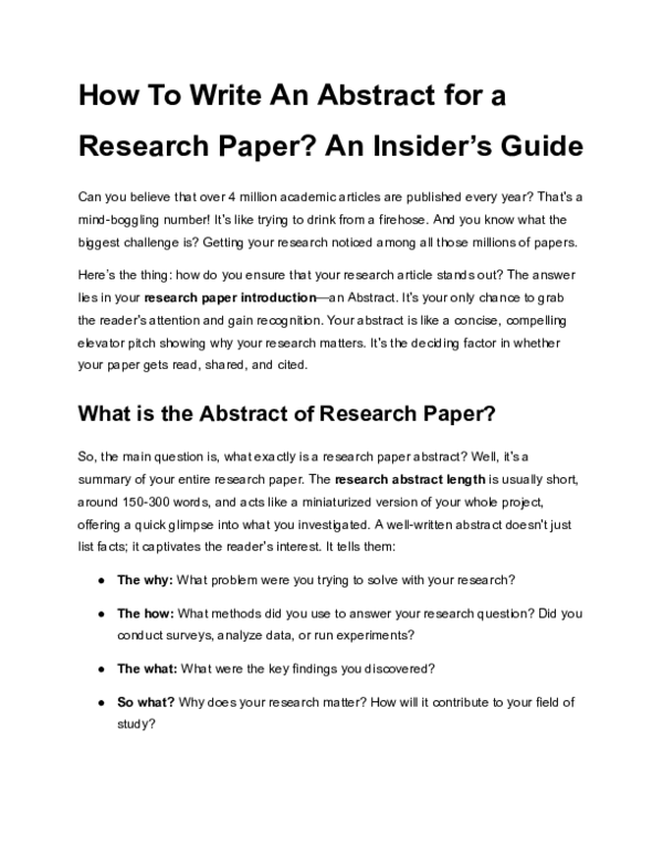 (PDF) How To Write An Abstract for a Research Paper? An Insider's Guide