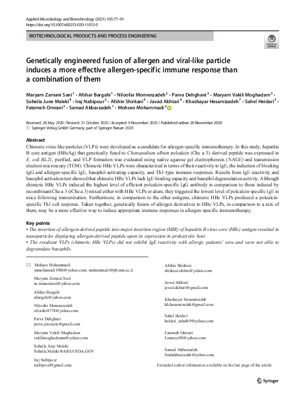 (PDF) Genetically engineered fusion of allergen and viral-like particle ...