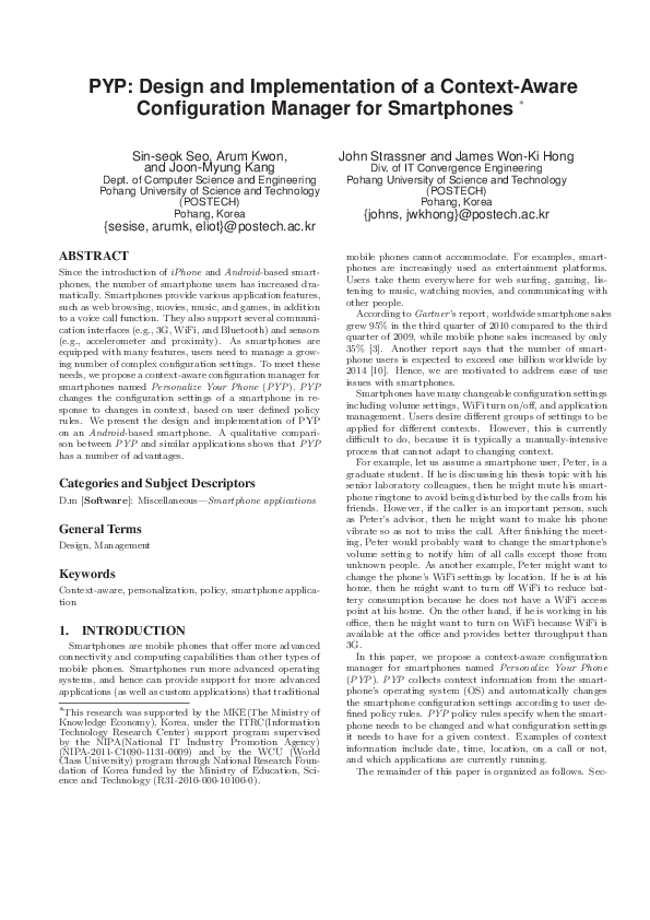 PYP: Design and Implementation of a Context-Aware Configuration Manager for Smartphones