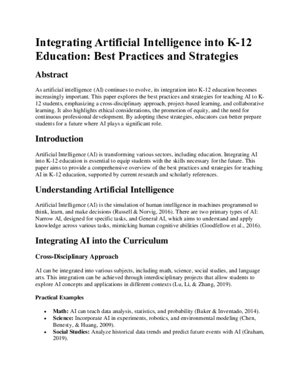 (PDF) Integrating Artificial Intelligence into K-12 Education: Best ... (PDF) Integrating Artificial Intelligence into K-12 Education: Best ...