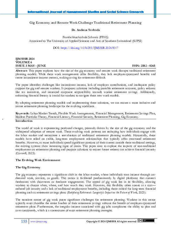 (PDF) Gig Economy and Remote Work Challenge Traditional Retirement Planning