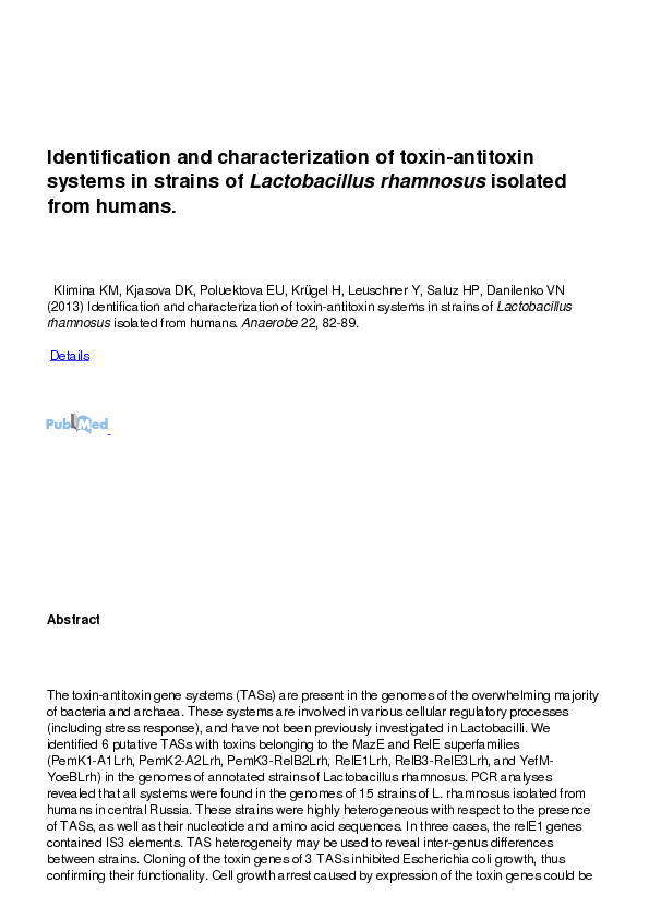 (PDF) Identification and characterization of toxin-antitoxin systems in ...