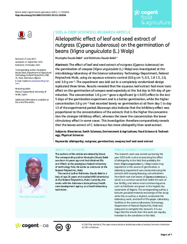 (PDF) Allelopathic effect of leaf and seed extract of nutgrass (Cyperus ...