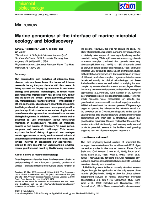 (PDF) Marine genomics: at the interface of marine microbial ecology and ...