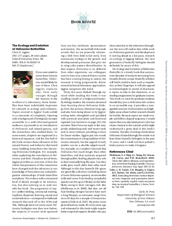 (PDF) The Ecology and Evolution of Heliconius Butterflies Chris D. Jiggins