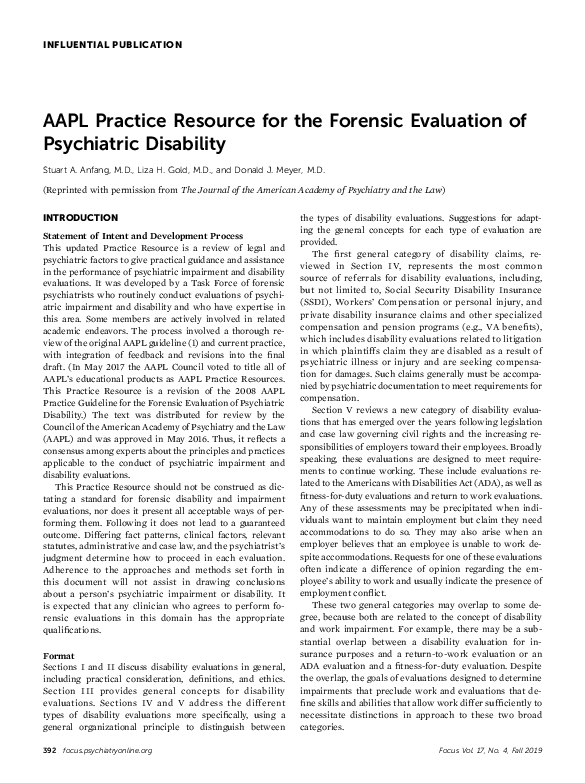 (PDF) AAPL Practice Resource for the Forensic Evaluation of Psychiatric ...