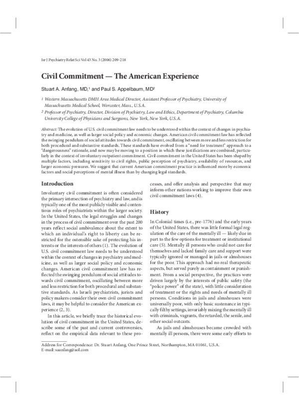 (PDF) Civil commitment--the American experience