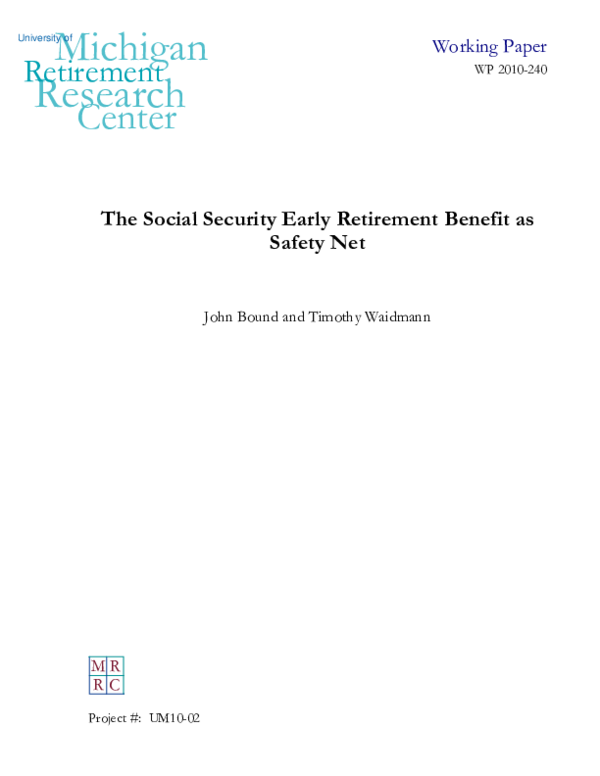 (PDF) The Social Security Early Retirement Benefit as Safety Net