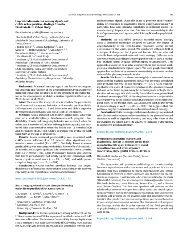 (PDF) Unpredictable maternal sensory signals and child's self ...