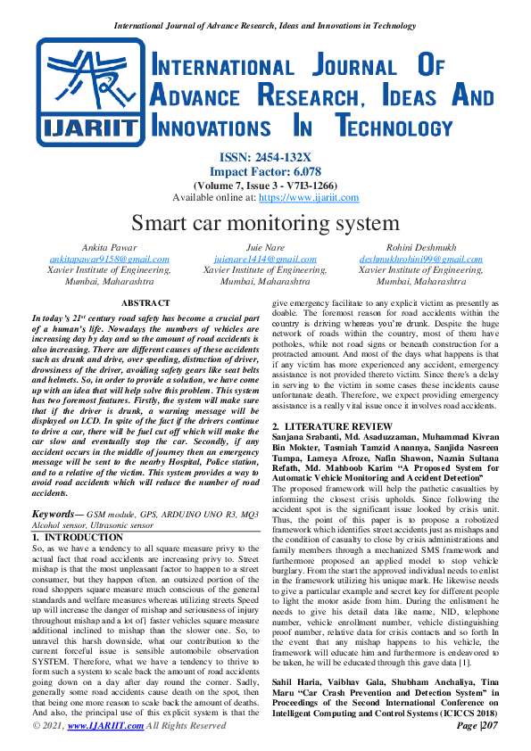 (PDF) Smart car monitoring system