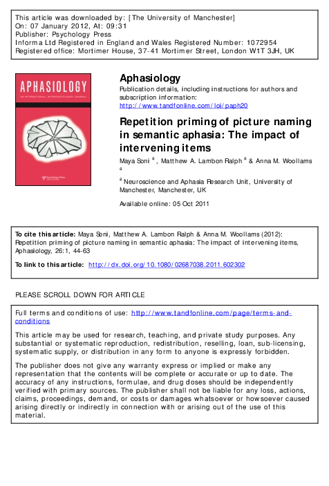 (PDF) Repetition priming of picture naming in semantic aphasia: The impact of intervening items