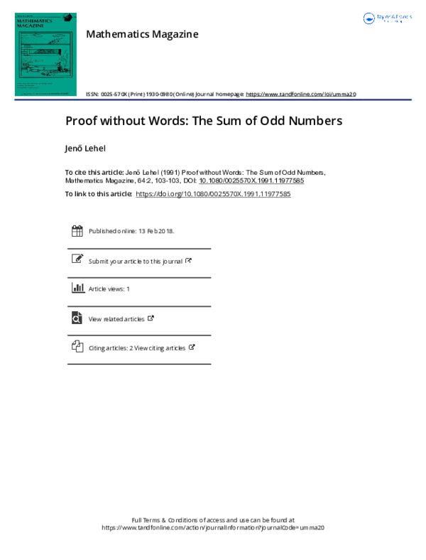 (PDF) Proof without Words: The Sum of Odd Numbers | Jeno Lehel ...