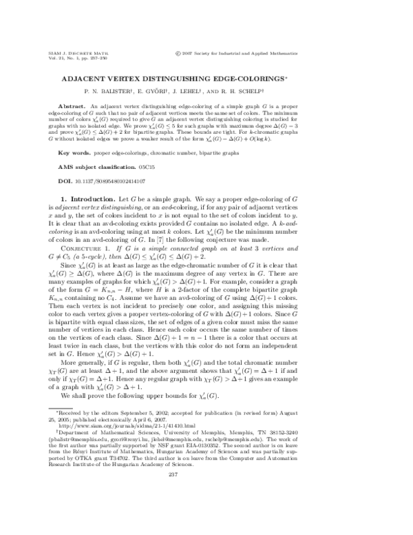 (PDF) Adjacent Vertex Distinguishing Edge‐Colorings