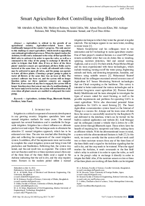 (PDF) Smart Agriculture Robot Controlling using Bluetooth | Miraj ...