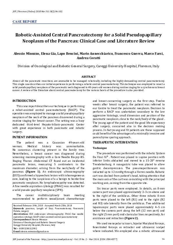 (PDF) Robotic Central Pancreatectomy: Case Study