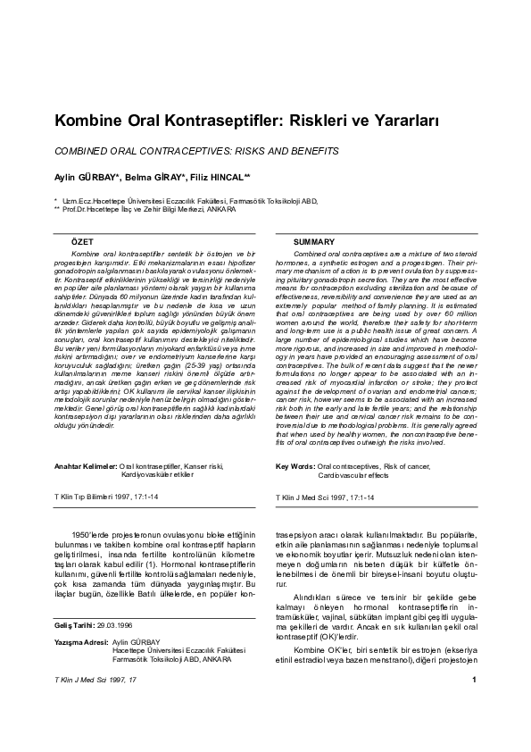(PDF) Combined oral contraceptives: risks and benefits
