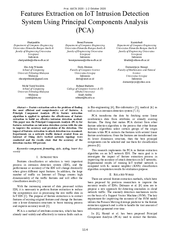 (PDF) Features Extraction on IoT Intrusion Detection System Using Principal Components Analysis ...