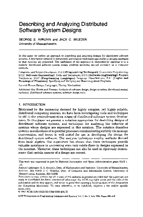 (PDF) Describing and analyzing distributed software system designs