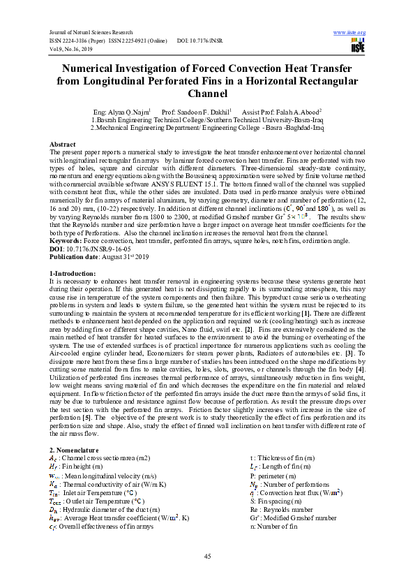 (PDF) Numerical Investigation of Forced Convection Heat Transfer from Longitudinal Perforated ...
