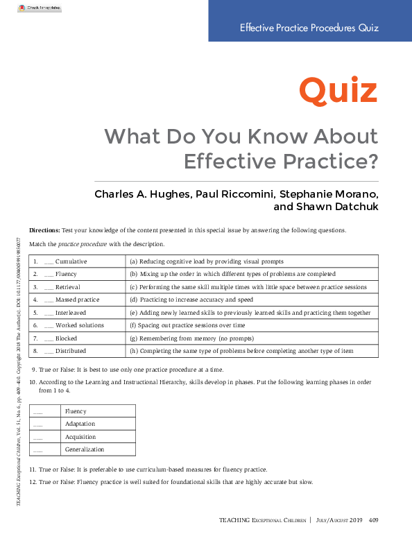(PDF) Quiz: What Do You Know About Effective Practice?