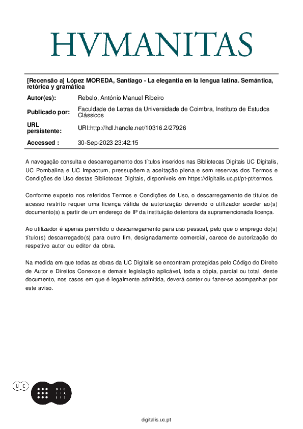 (PDF) Recensão a: López MOREDA, Santiago - La elegantia en la lengua ...
