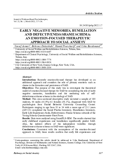 (PDF) Early Negative Memories, Humiliation and Defectiveness/Shame ...