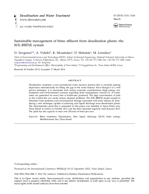 (PDF) Sustainable management of brine effluent from desalination plants ...