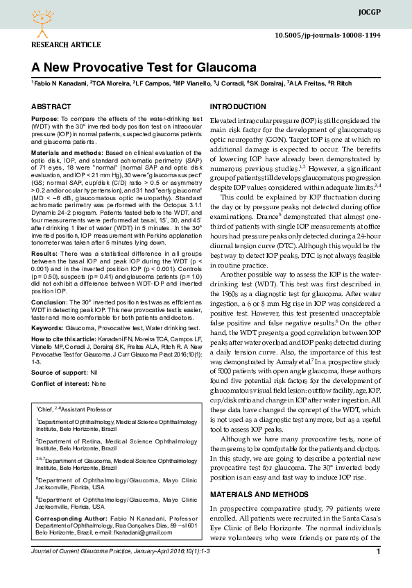 (PDF) A New Provocative Test for Glaucoma