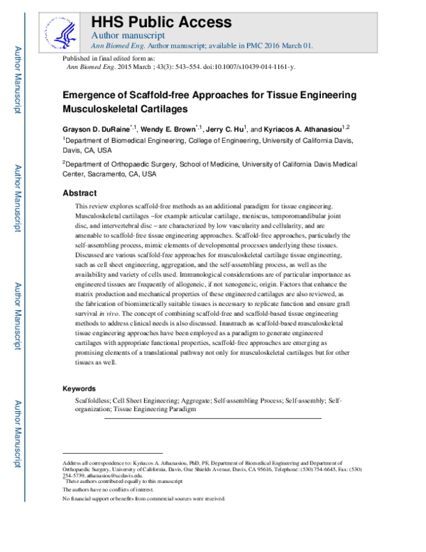 (PDF) Emergence of Scaffold-Free Approaches for Tissue Engineering ...