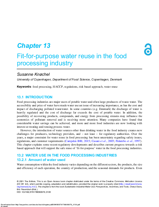(PDF) Fit-for-purpose water reuse in the food processing industry