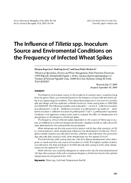 (PDF) The influence of Tilletia spp. inoculum source and environmental ...