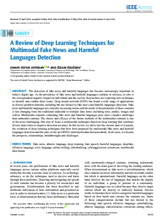 (PDF) A Review of Deep Learning Techniques for Multimodal Fake News and Harmful Languages Detection