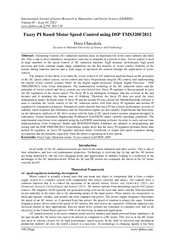 Pdf Fuzzy Pi Based Motor Speed Control Using Dsp Tms320f2812 Doris Chasokela