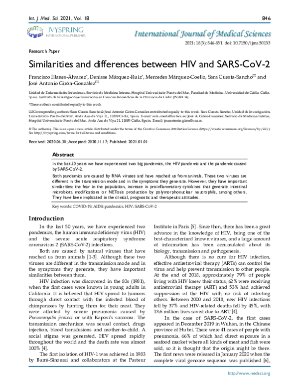 (PDF) Similarities and differences between HIV and SARS-CoV-2