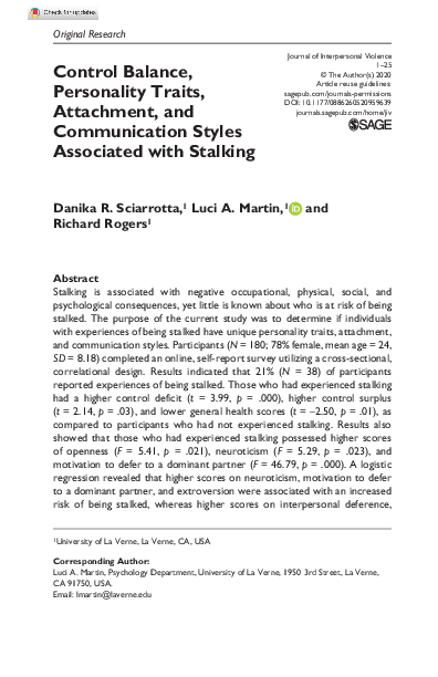 (PDF) Control Balance, Personality Traits, Attachment, and ...