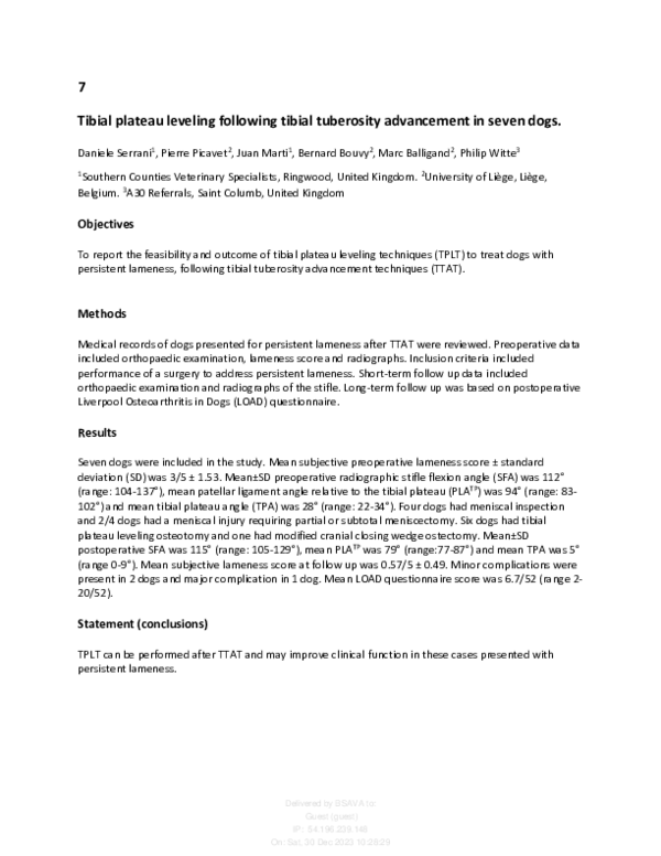 (PDF) Tibial plateau leveling following tibial tuberosity advancement ...