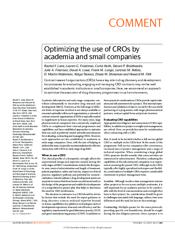 (PDF) Optimizing the use of CROs by academia and small companies