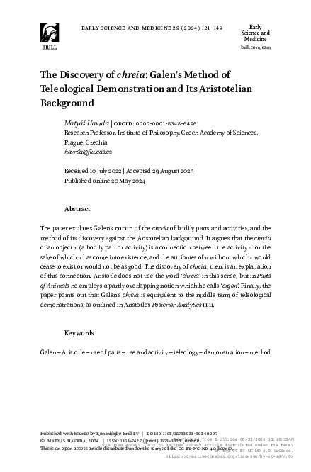 (PDF) The Discovery of chreia: Galen's Method of Teleological ...