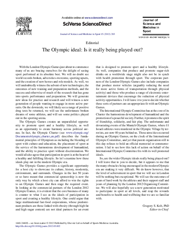 (PDF) The Olympic ideal: Is it really being played out? | Gregory Kolt ...