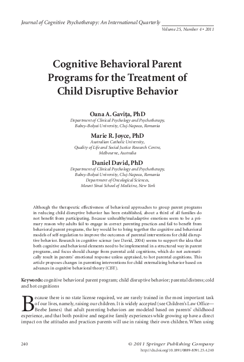 (PDF) Cognitive Behavioral Parent Programs for the Treatment of Child ...