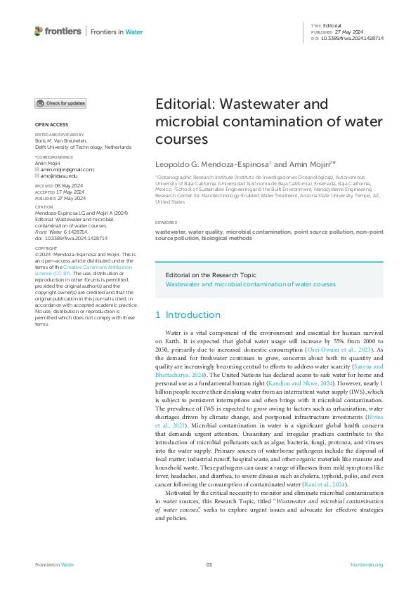 (PDF) Wastewater and microbial contamination of water courses