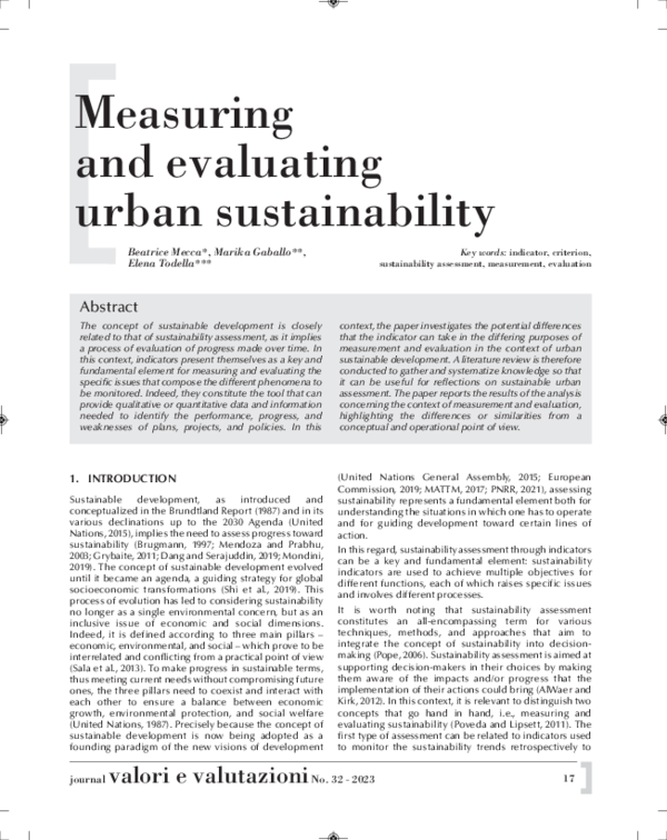 (PDF) Measuring and evaluating urban sustainability