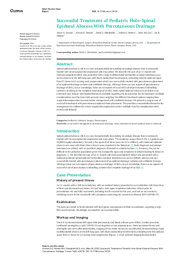 (PDF) Successful Treatment of Pediatric Holo-Spinal Epidural Abscess ...