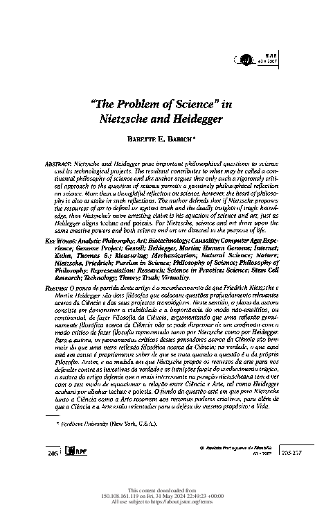 (PDF) "The Problem of Science" in Nietzsche and Heidegger
