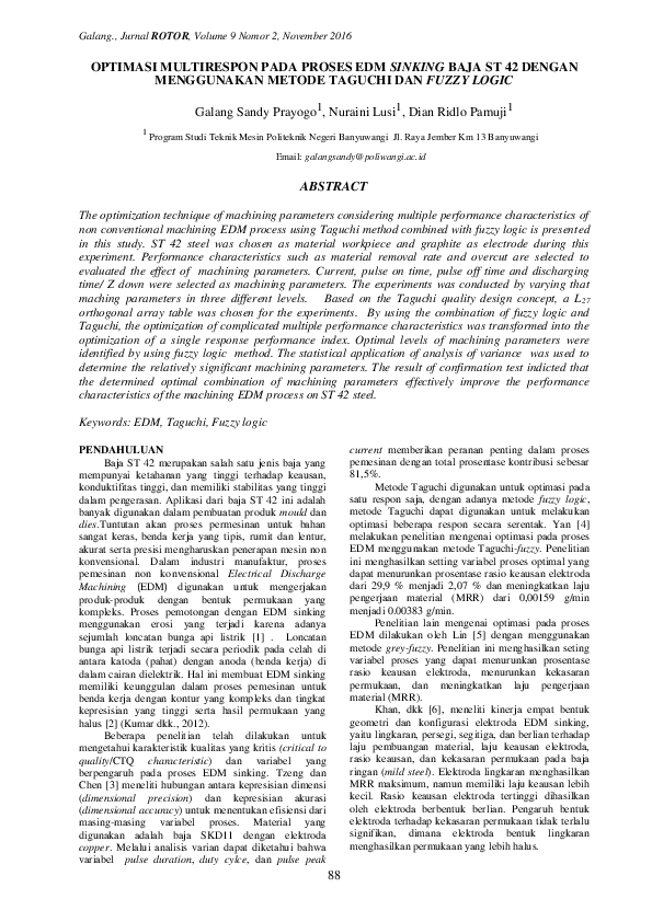 (PDF) Optimasi Multirespon Pada Proses Edm Sinking Baja ST 42 Dengan Menggunakan Metode Taguchi ...