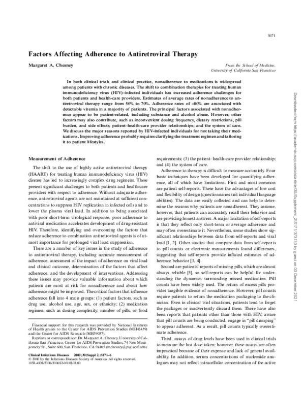 (PDF) Factors Affecting Adherence to Antiretroviral Therapy | Margaret ...