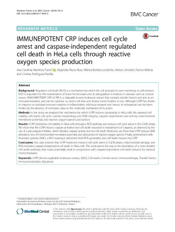 (PDF) IMMUNEPOTENT CRP induces cell cycle arrest and caspase ...