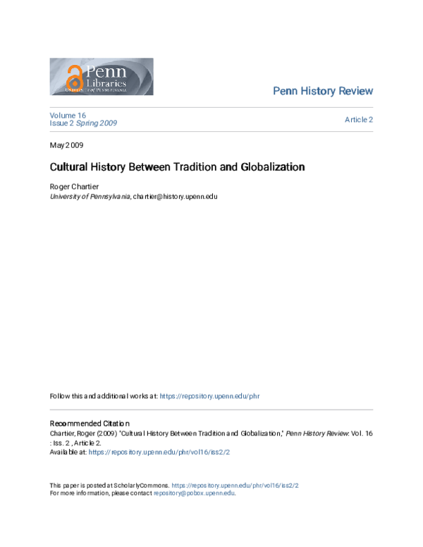 (PDF) Cultural History Between Tradition and Globalization