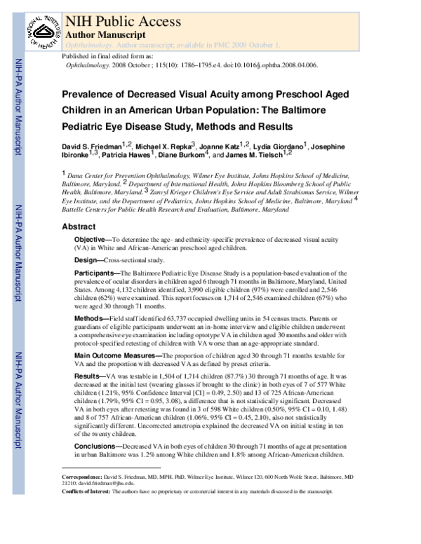 (PDF) Prevalence of Decreased Visual Acuity among Preschool-Aged ...